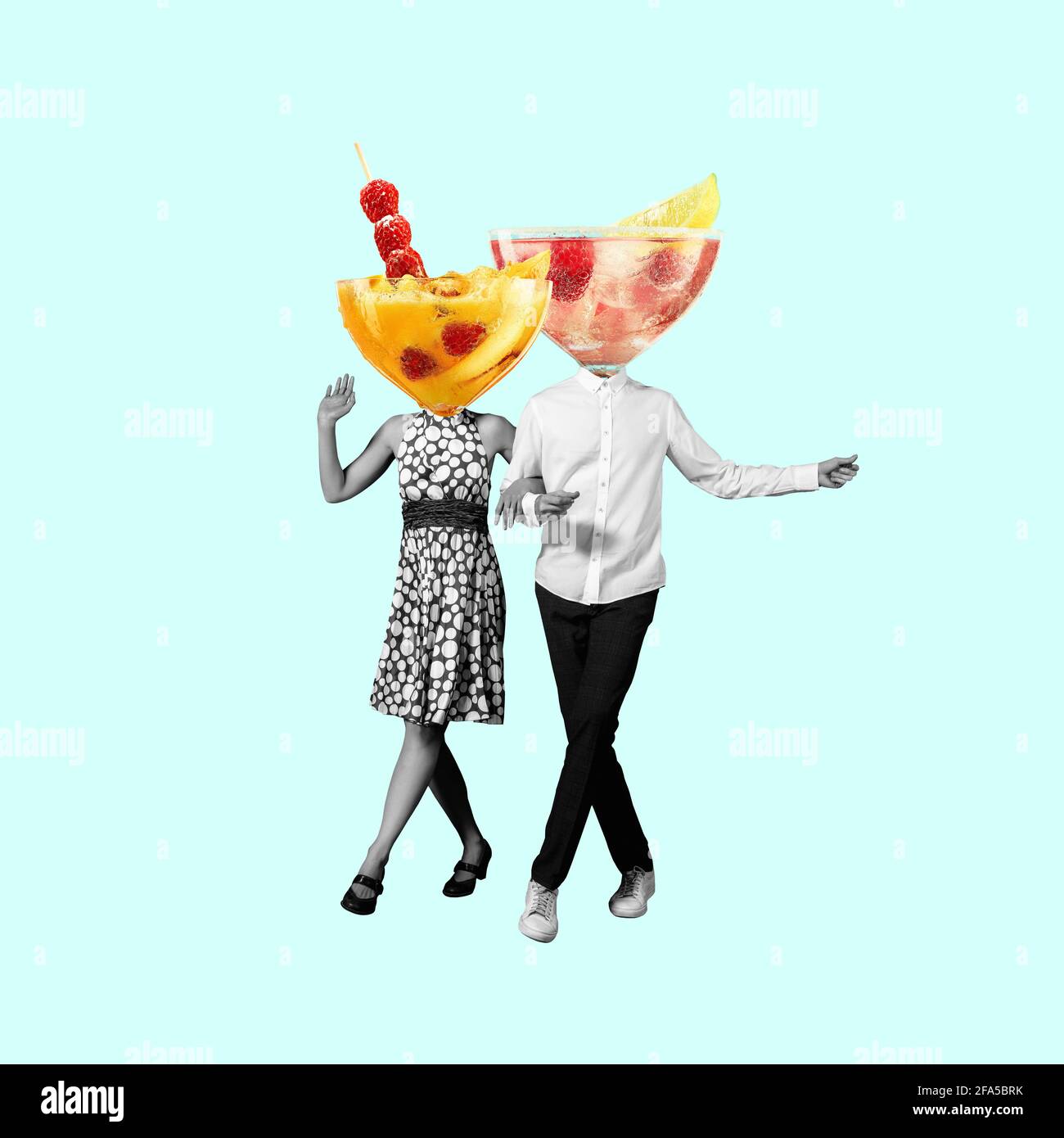 Contemporary art collage, modern design. Retro style. Couple of dancers ...
