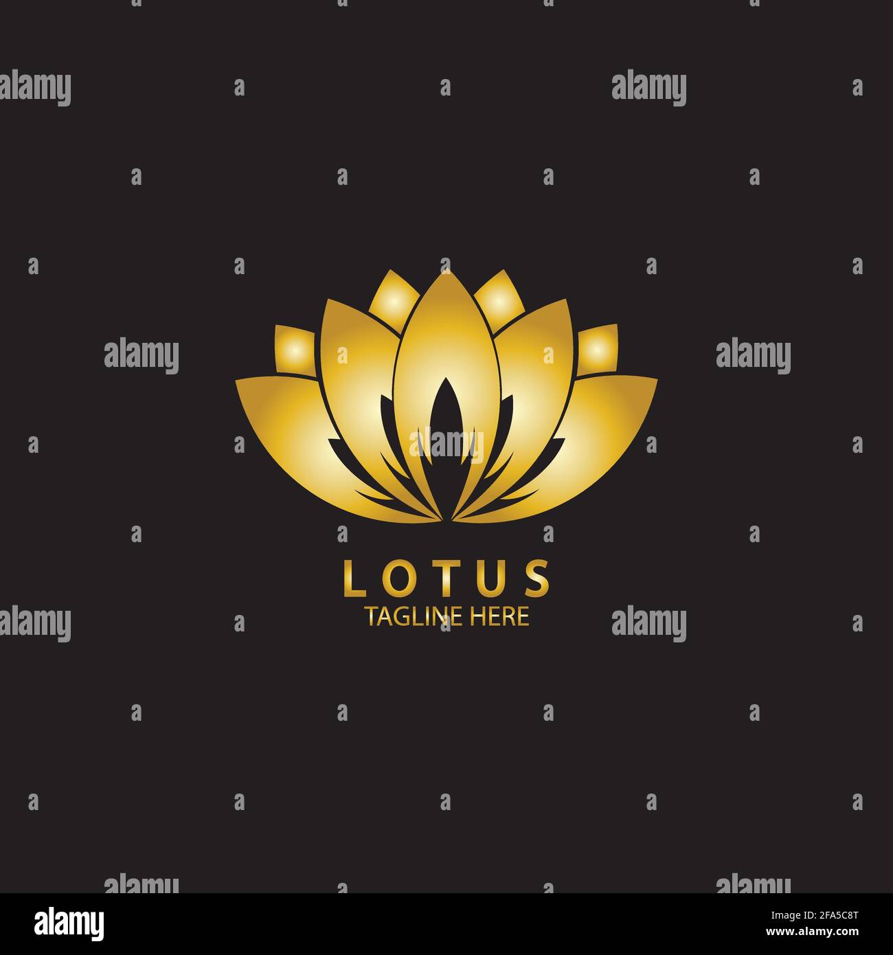 Golden lotus flower logo. Vector design template of lotus icon on dark ...