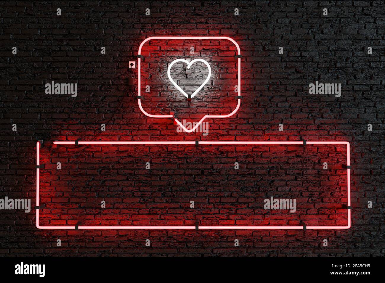 neon notification box with heart and empty rectangle. copy space Stock ...