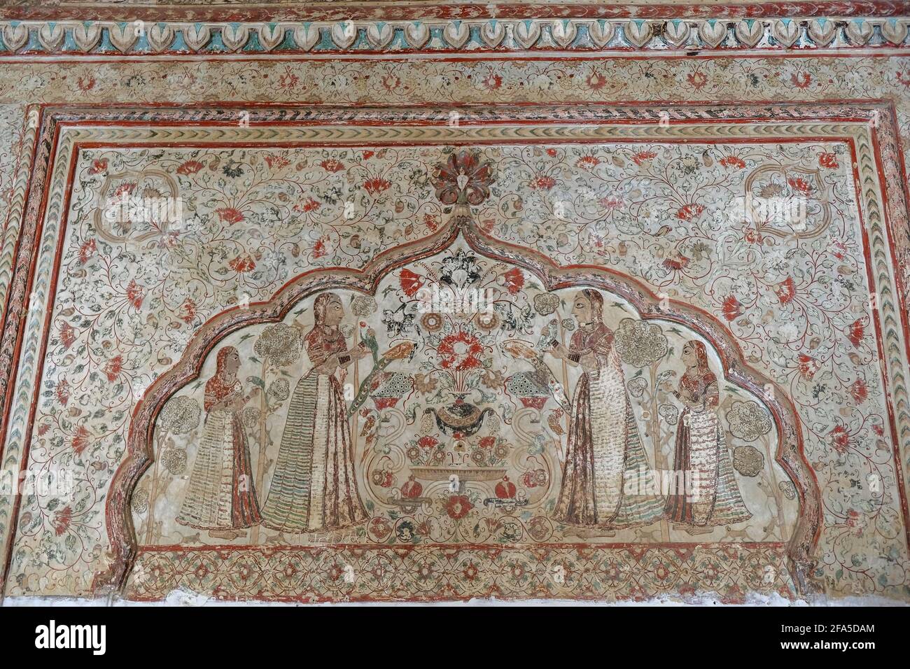 Detail of a mural from the Raj Mahal Palace in Orchha, Madhya Pradesh ...