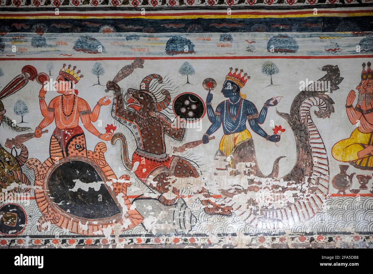 Detail of a mural from the Raj Mahal Palace in Orchha, Madhya Pradesh ...