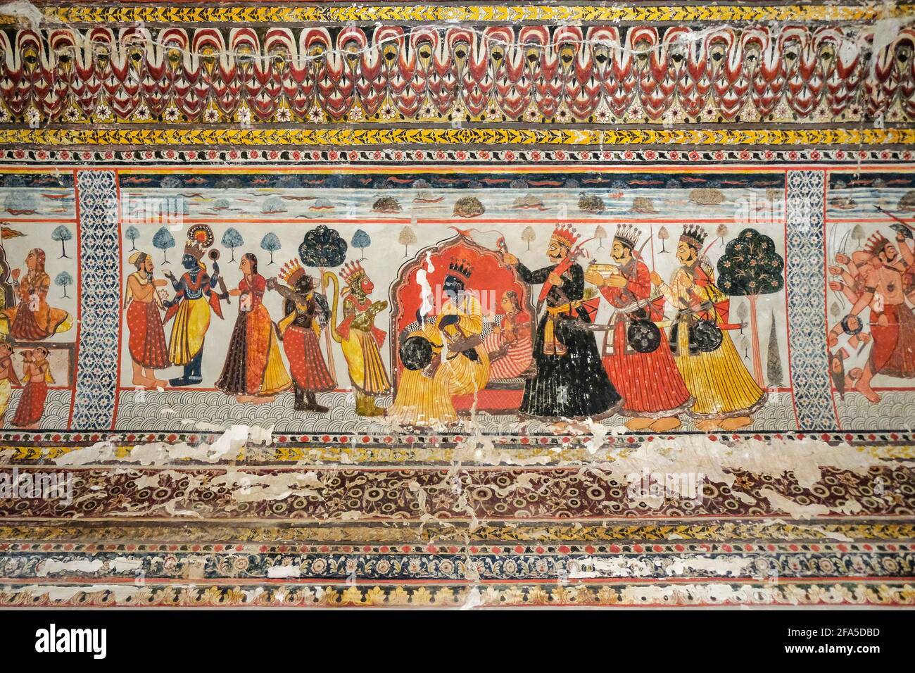 Detail of a mural from the Raj Mahal Palace in Orchha, Madhya Pradesh ...