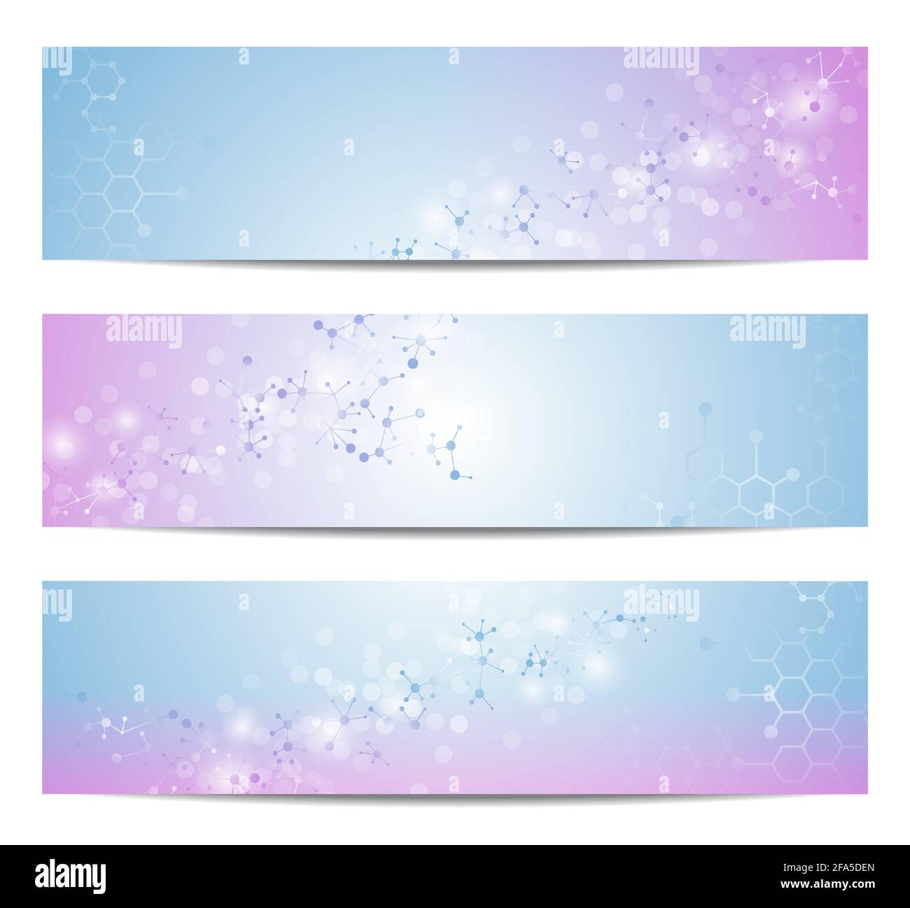 Set of modern scientific banners. Molecule structure of DNA and neurons ...