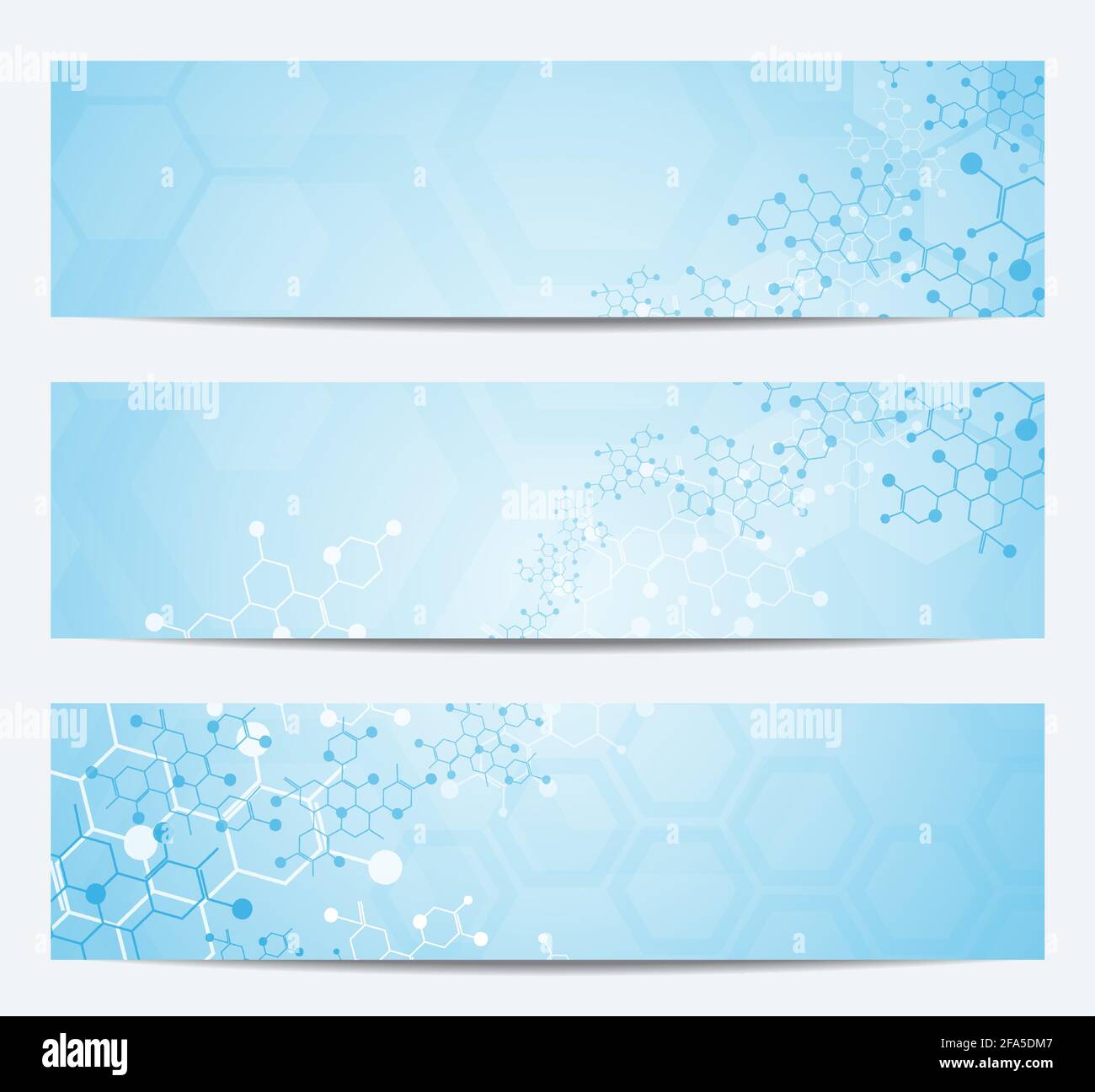 Set of modern scientific banners. Molecule structure of DNA and neurons ...