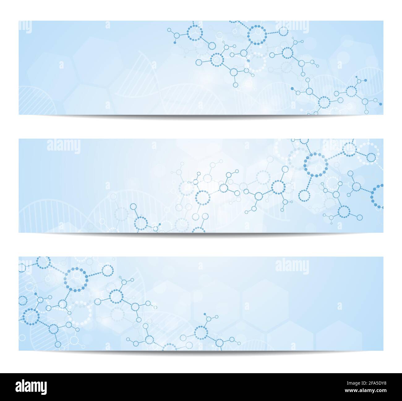 Set of modern scientific banners. Molecule structure of DNA and neurons ...