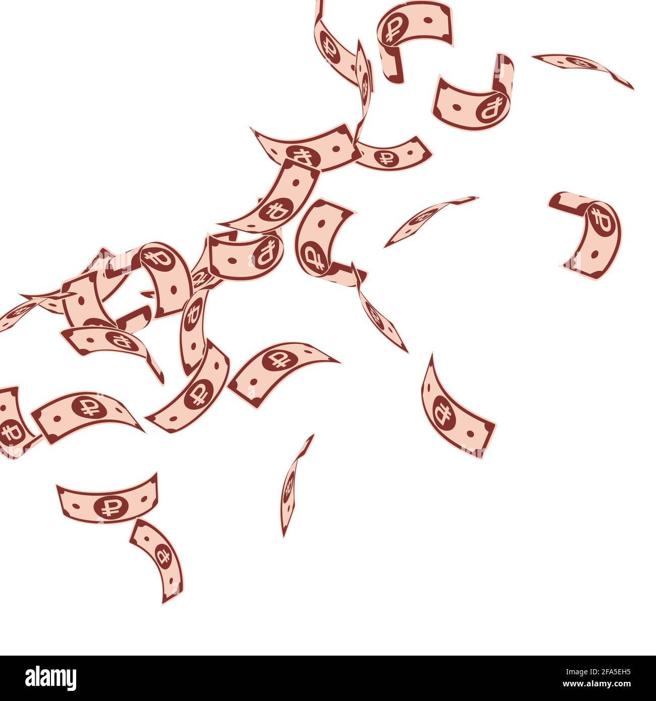 Russian ruble notes falling. Floating RUB bills on white background ...