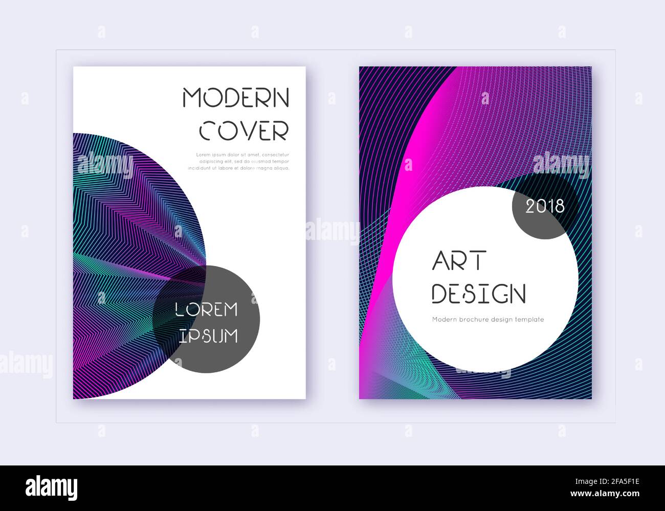 Trendy cover design template set. Neon abstract lines on dark blue ...