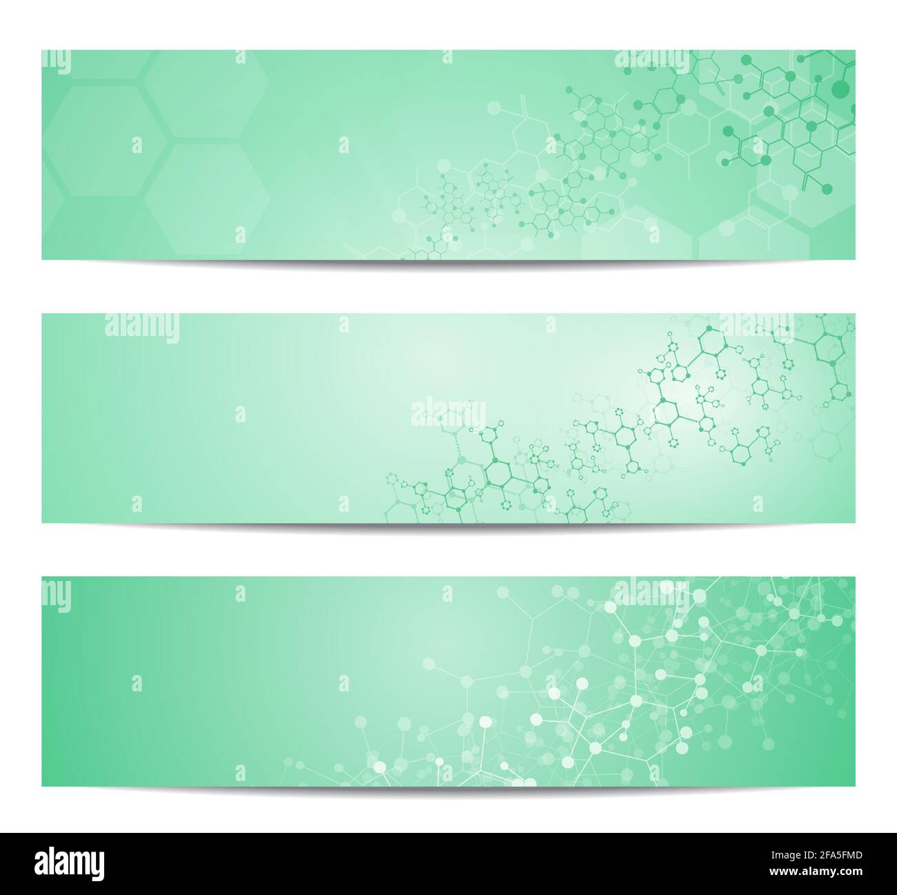 Set of modern scientific banners. Molecule structure of DNA and neurons ...