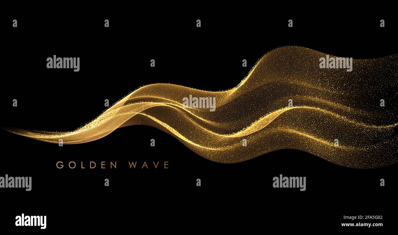 Abstract Gold Waves. Shiny golden moving lines design element with ...