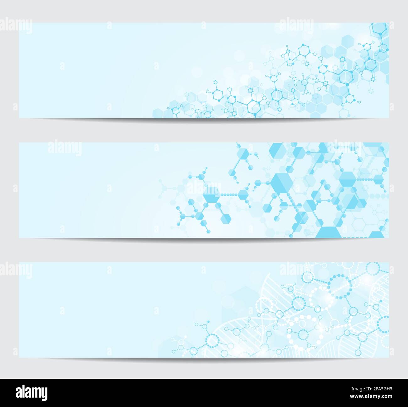 Set of modern scientific banners. Molecule structure of DNA and neurons ...