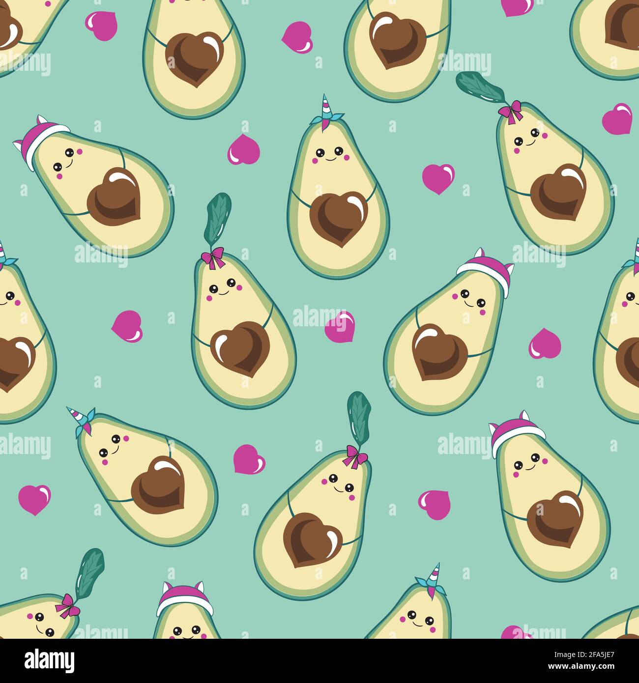 Seamless pattern with different cute avocados. vector illustration ...