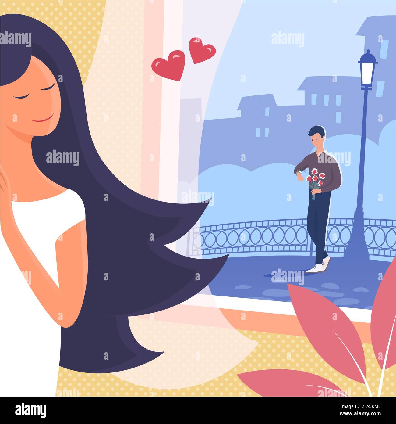 A beautiful young girl is going on a date with her beloved. A happy man ...