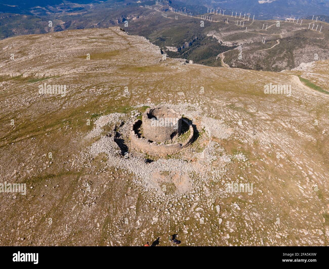 Aerial view of the ruins of an old stone castle on top of a hill Stock ...