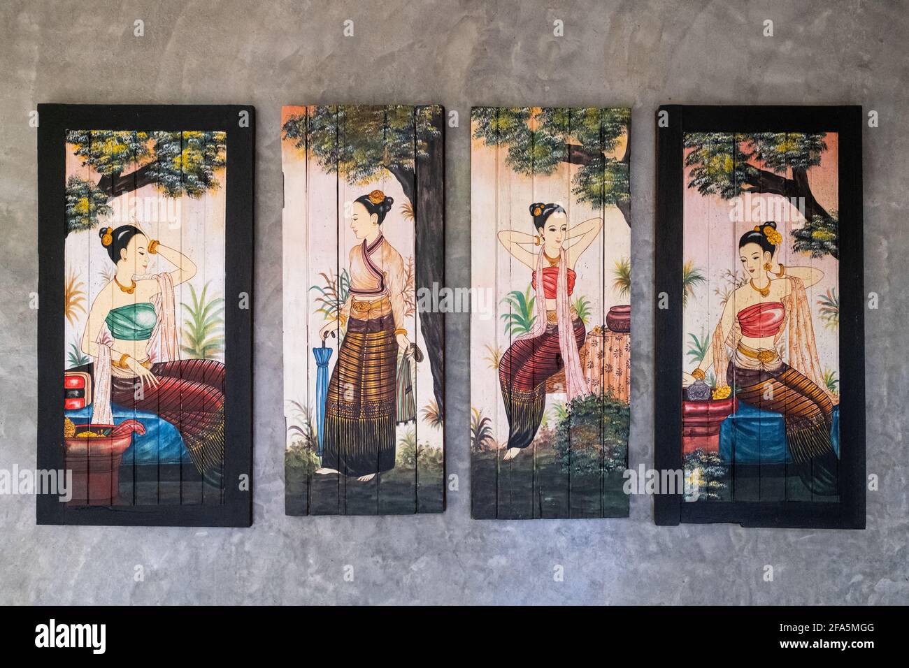 Vintage Thai style paintings Stock Photo - Alamy