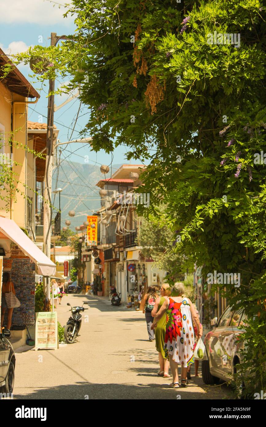 Vasiliki, Greece - July 24 2019: Architecture of Vasiliki, restaurants ...