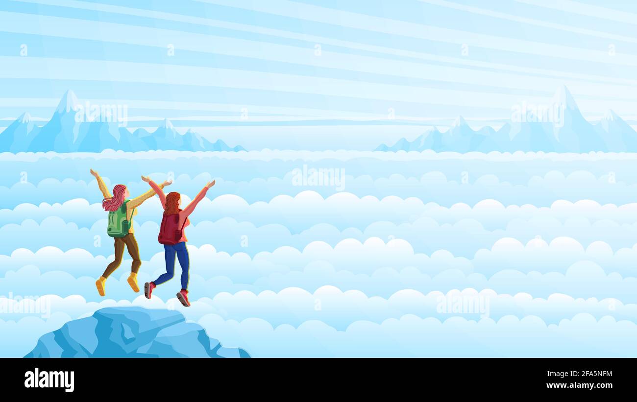 Travelers who reach their destination. Jump with joy in success Stock ...