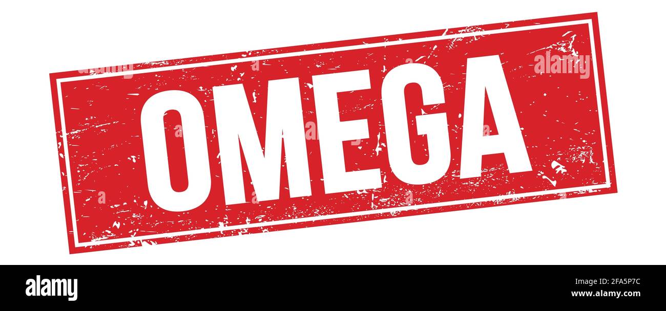 OMEGA text on red grungy rectangle stamp sign Stock Photo - Alamy