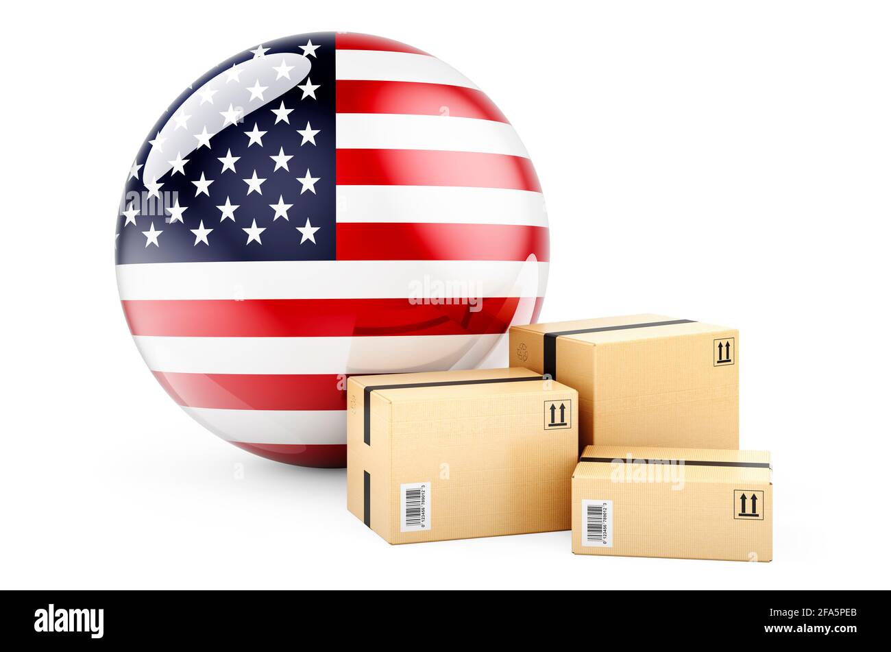 Parcels with American flag. Shipping and delivery in the United States ...