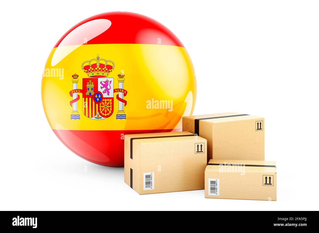 Parcels with Spanish flag. Shipping and delivery in Spain, concept. 3D ...