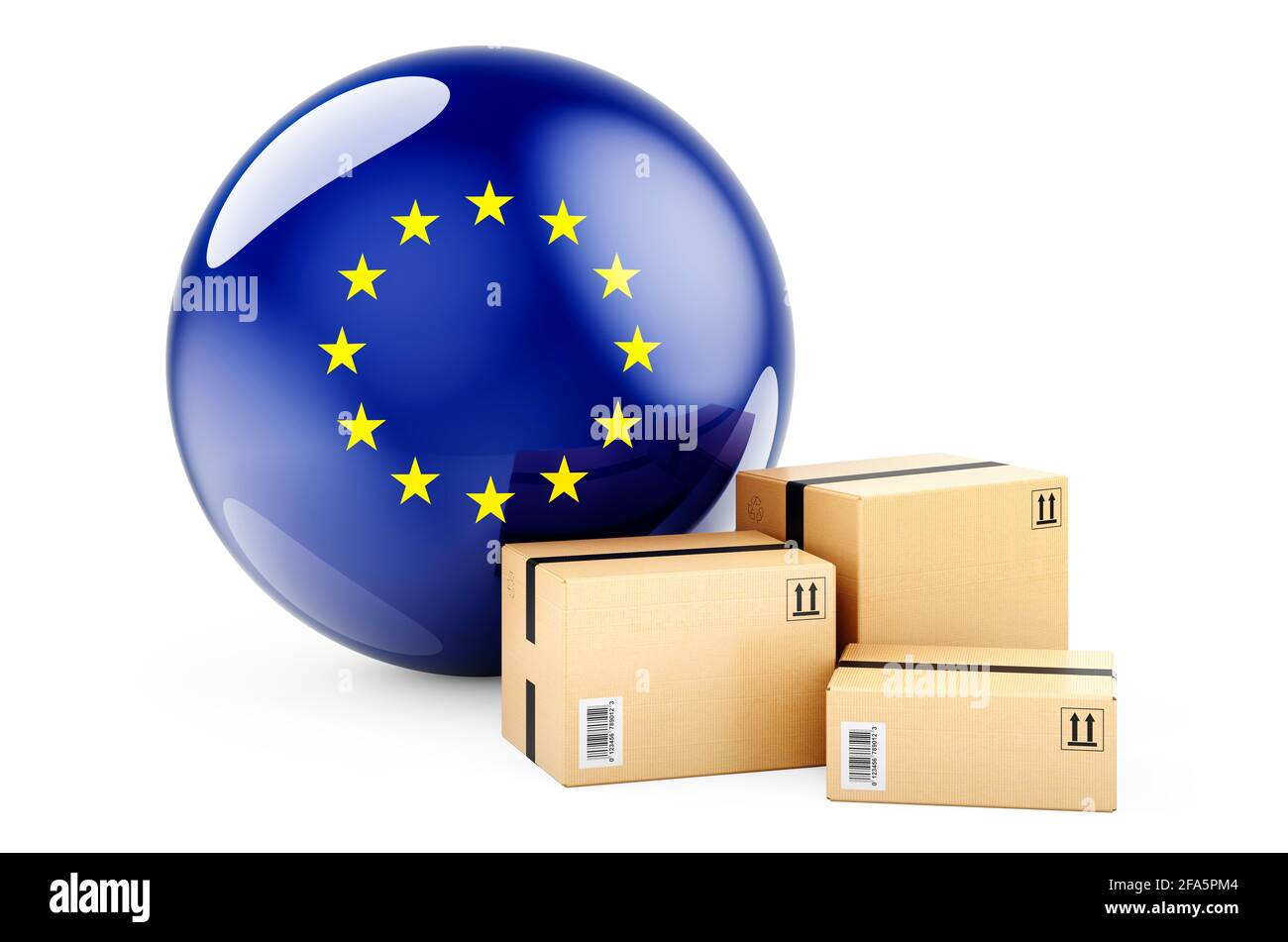 Parcels with the European Union flag. Delivery in the EU, concept. 3D ...