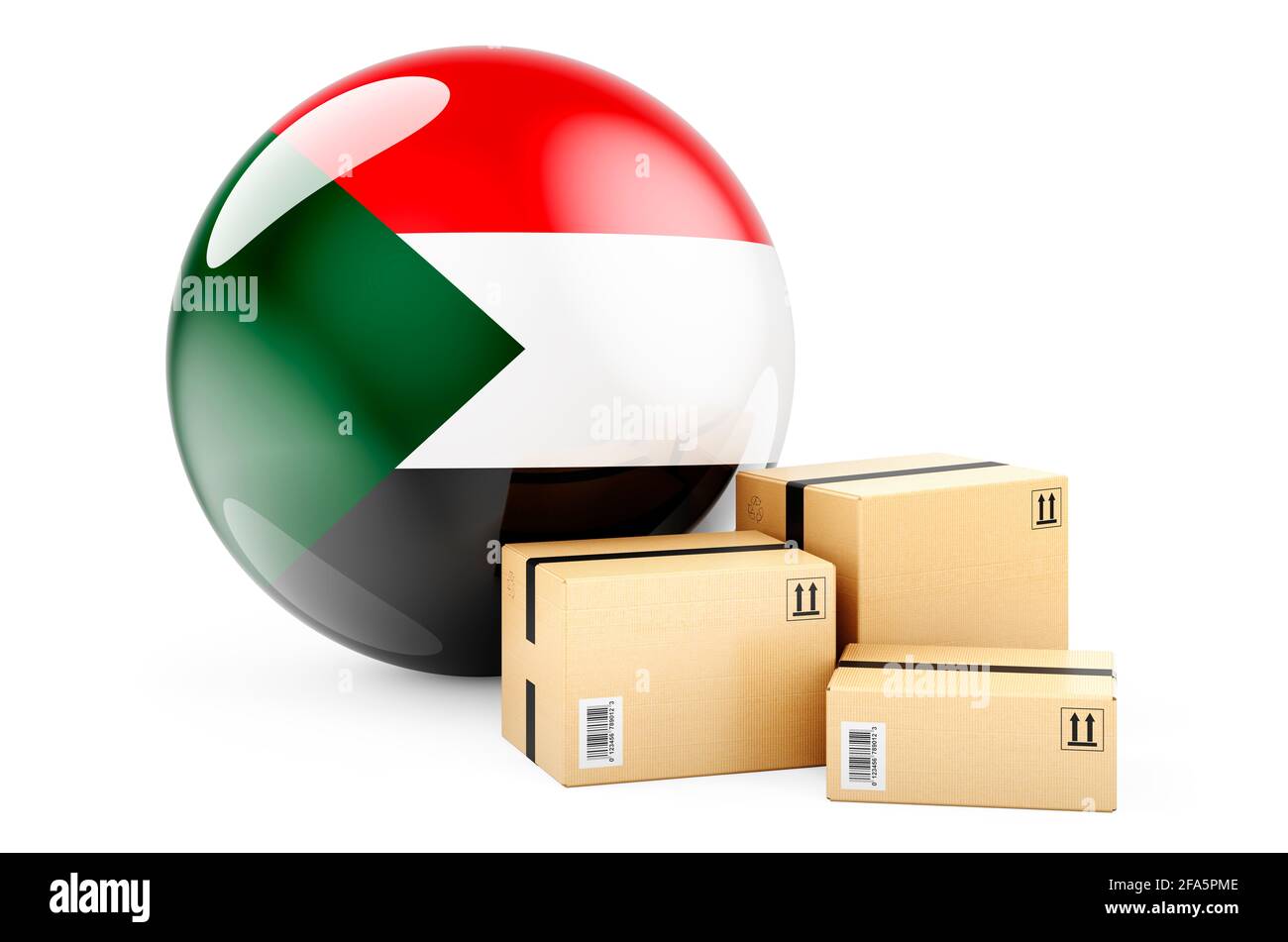 Parcels with Sudanese flag. Shipping and delivery in Sudan, concept. 3D ...