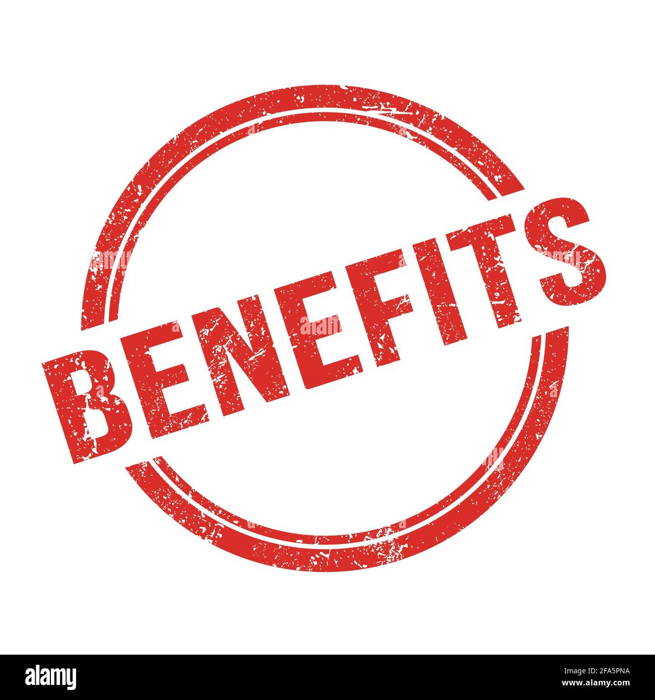 BENEFITS text written on red grungy vintage round stamp Stock Photo - Alamy
