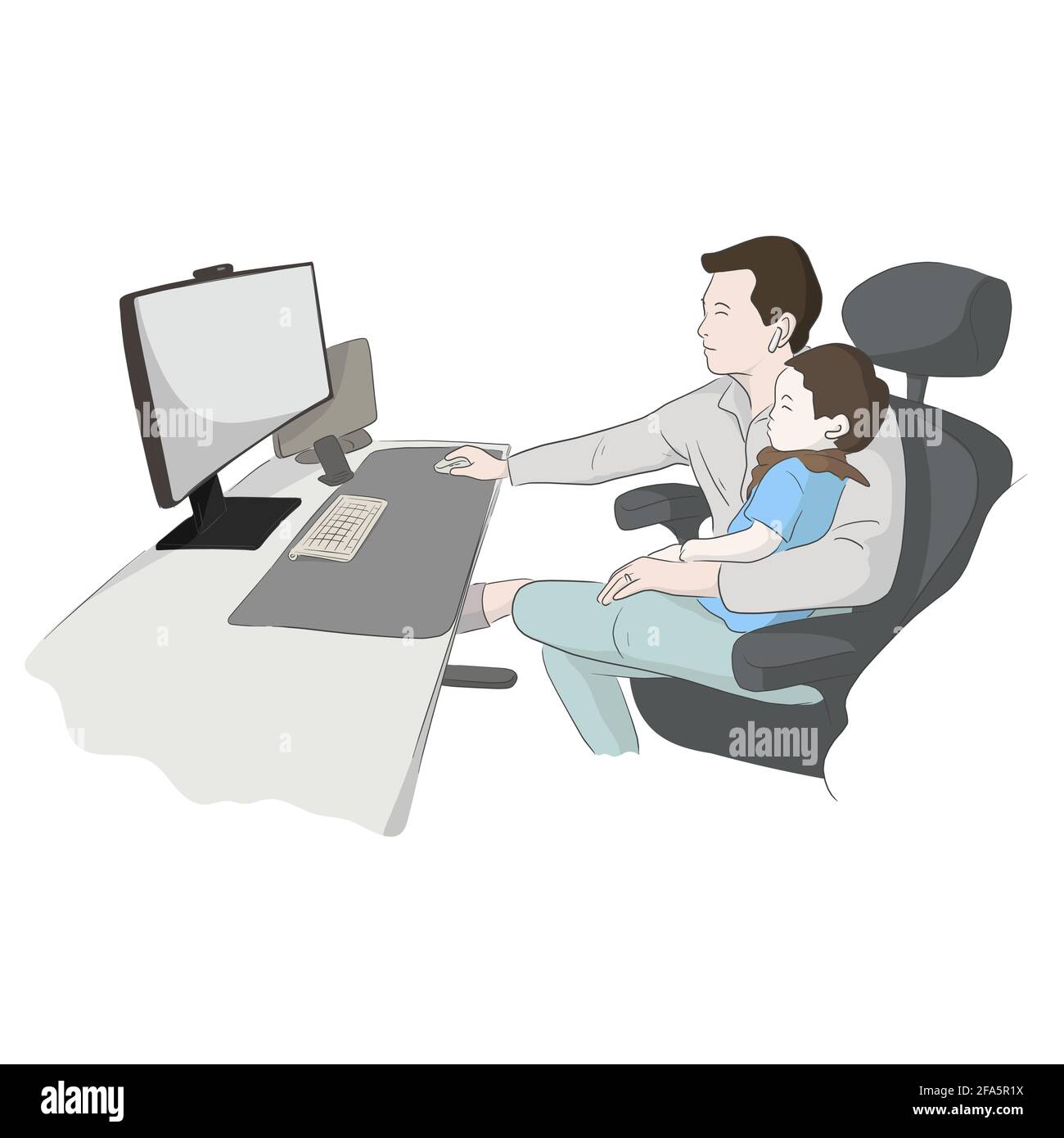 Dad and daughter and computer Stock Vector Images - Alamy