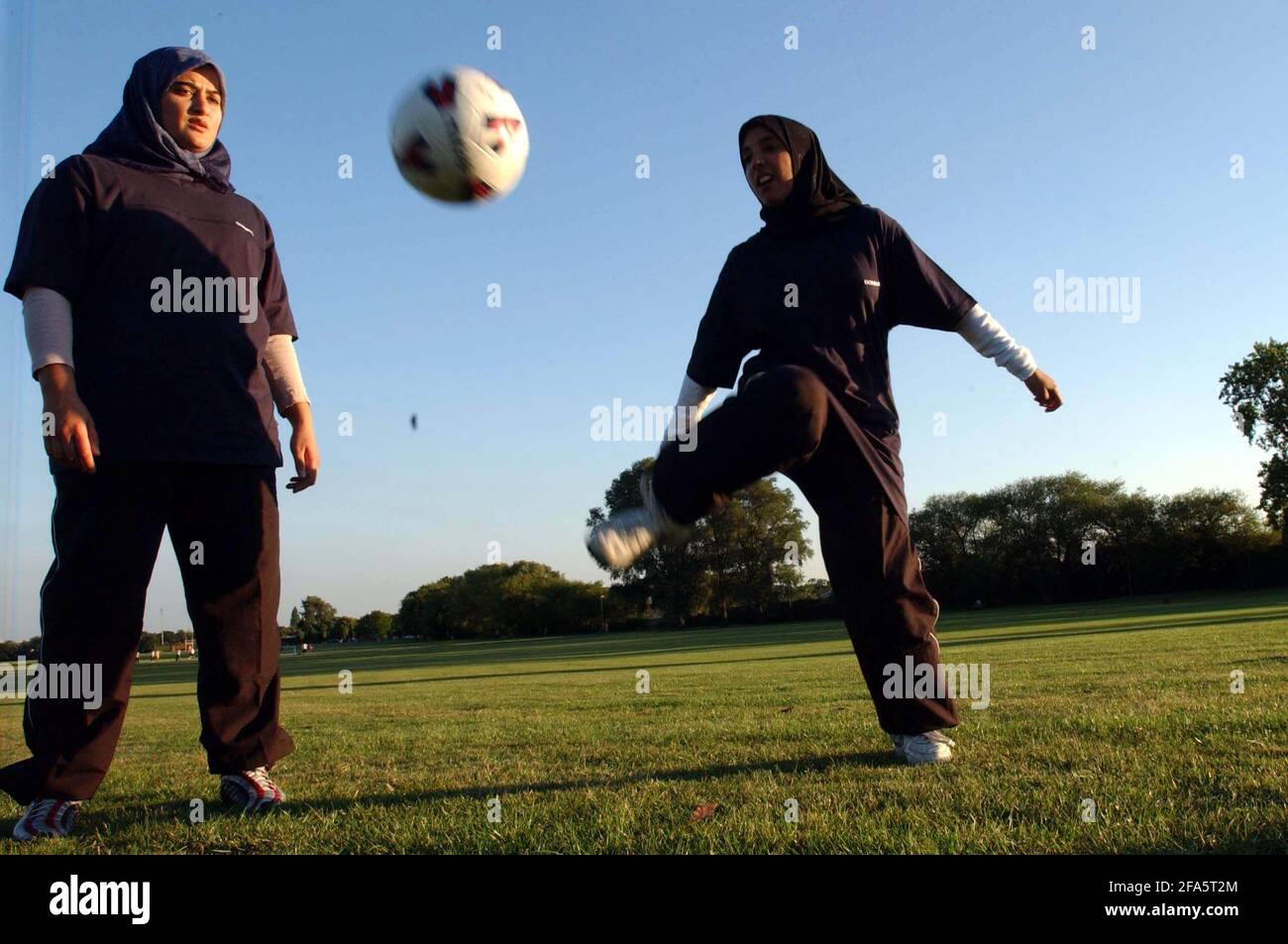 MUSLIM WOMANS FOOTBALL TEAM PRACTICE BEFORE PLAYING IN IRAN.8/9/05 TOM ...
