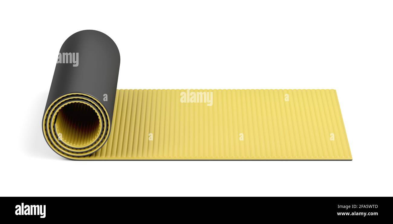 Side view of half rolled yoga mat on white background Stock Photo - Alamy