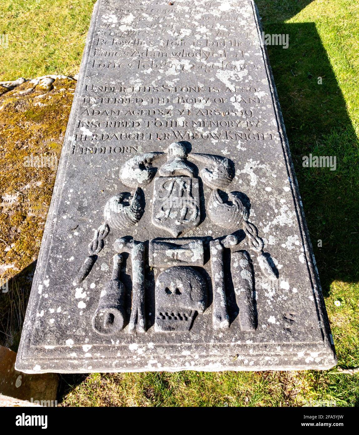 KINLOSS ABBEY MORAY SCOTLAND 17 th. CENTURY TOMB STONE WITH COAT OF ...
