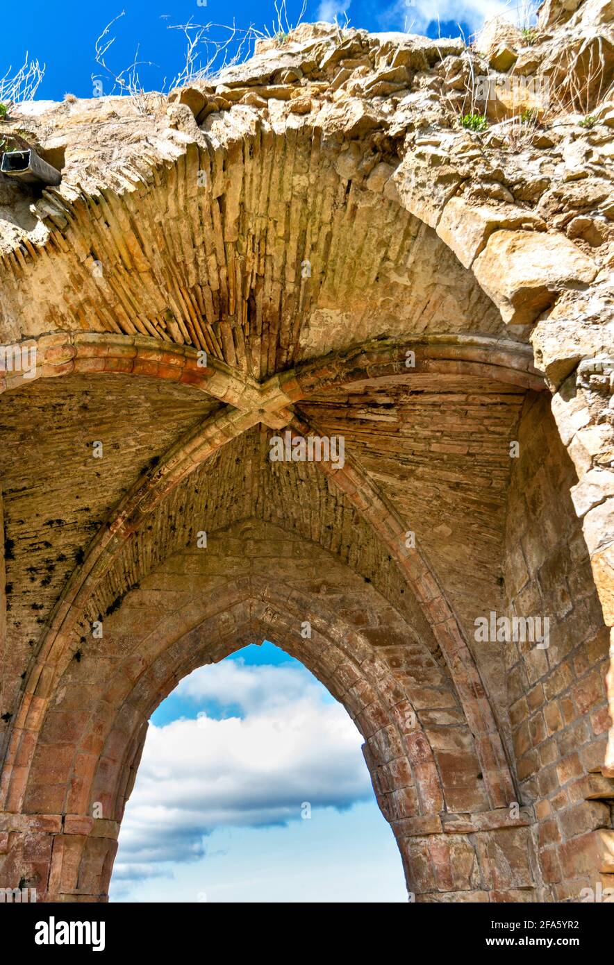 KINLOSS ABBEY MORAY SCOTLAND LOOKING UP TO THE VAULTING IN THE UPPER ...