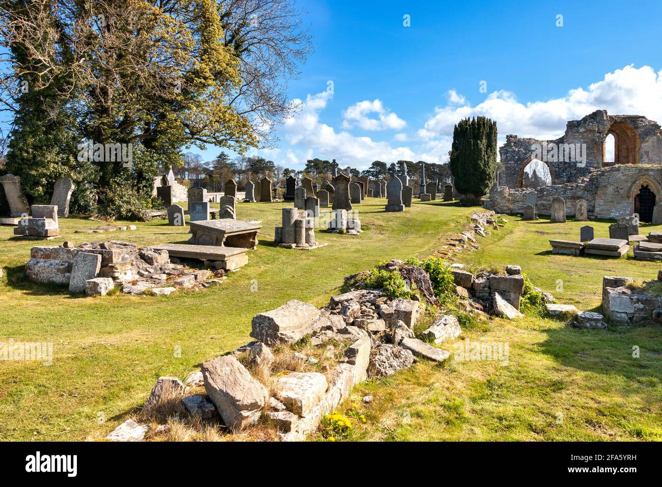 KINLOSS ABBEY MORAY SCOTLAND REMAINS OF COLUMNS AND WALLS Stock Photo ...