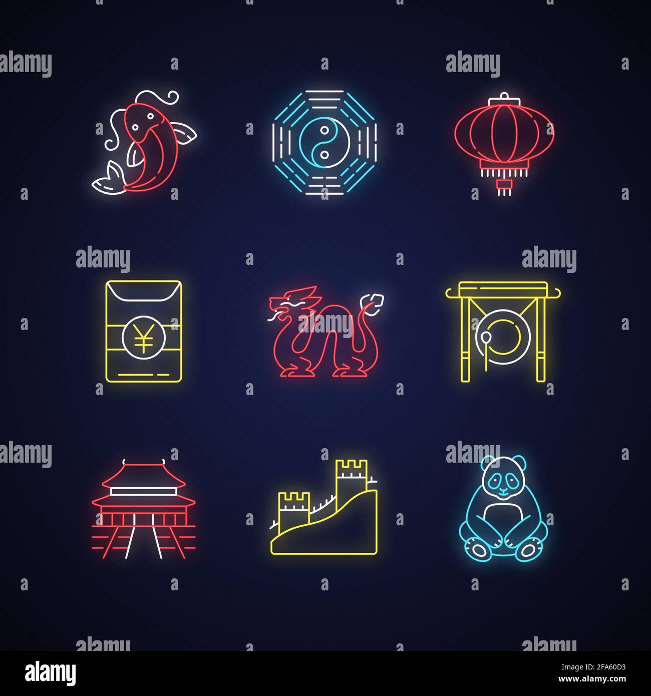 Oriental culture neon light icons set Stock Vector Image & Art - Alamy