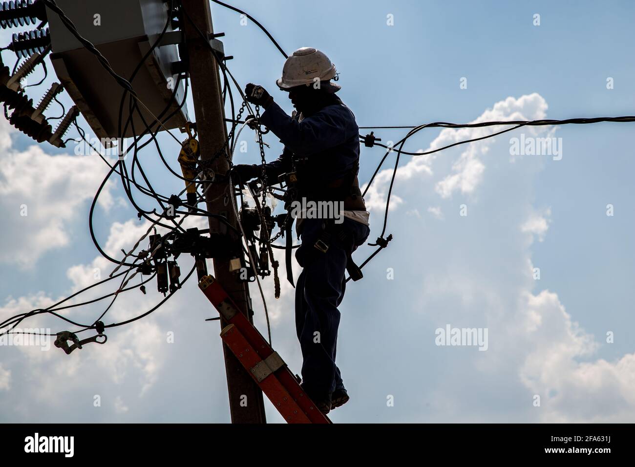Johannesburg South Africa 22nd April 2021 A eskom employee works on a ...