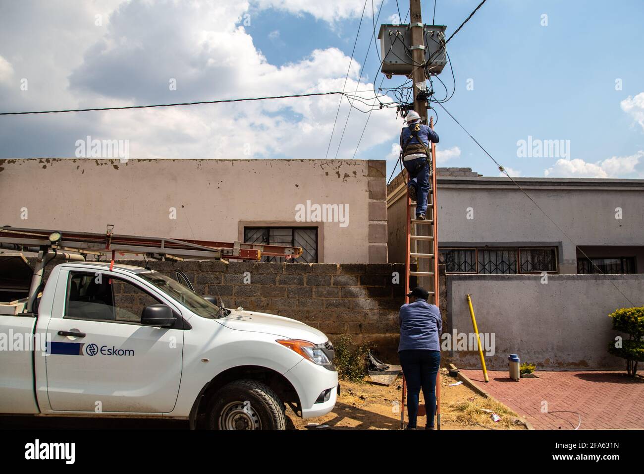 Johannesburg South Africa 22nd April 2021 A eskom employee works on a ...