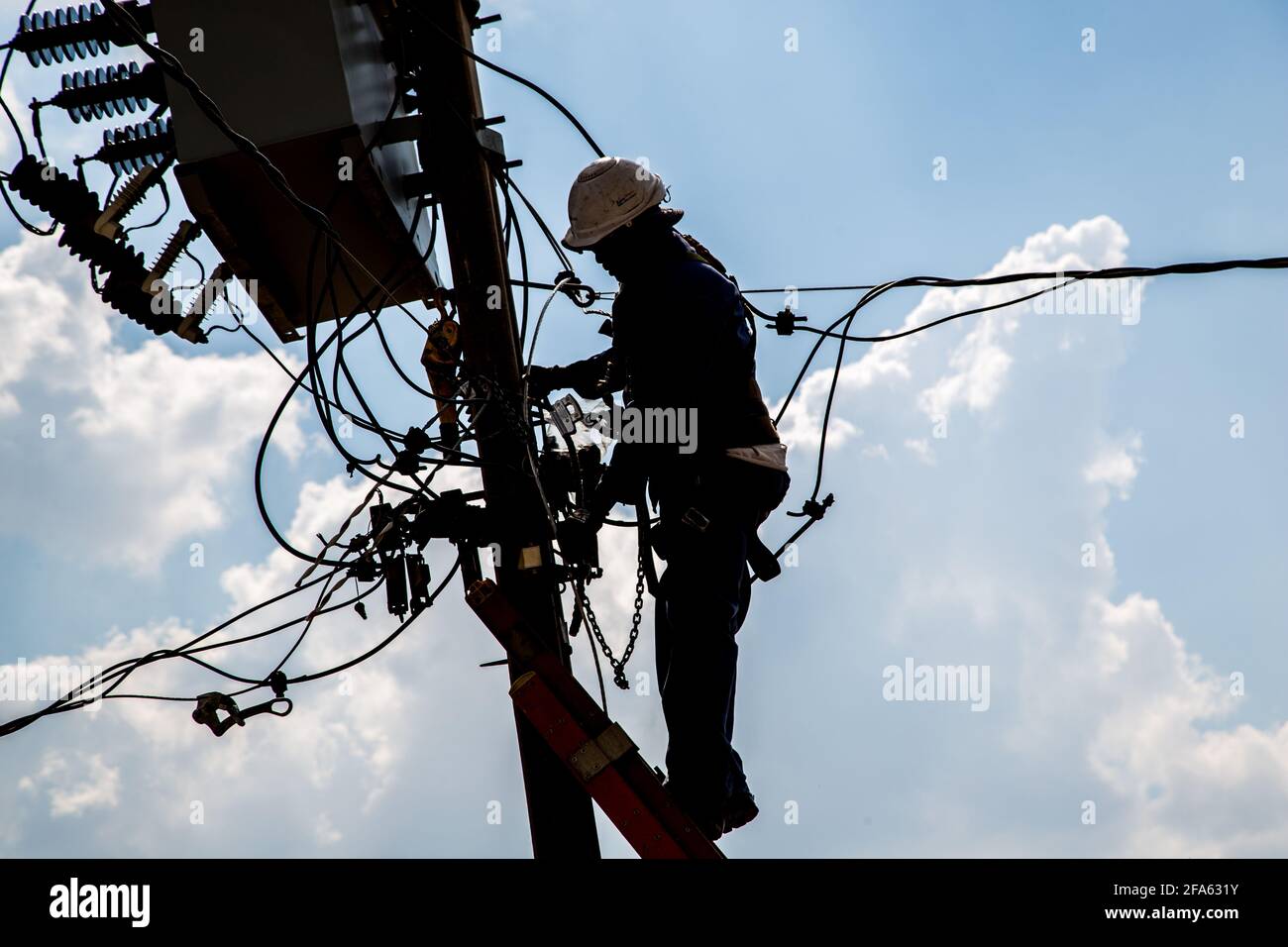 Johannesburg South Africa 22nd April 2021 A eskom employee works on a ...