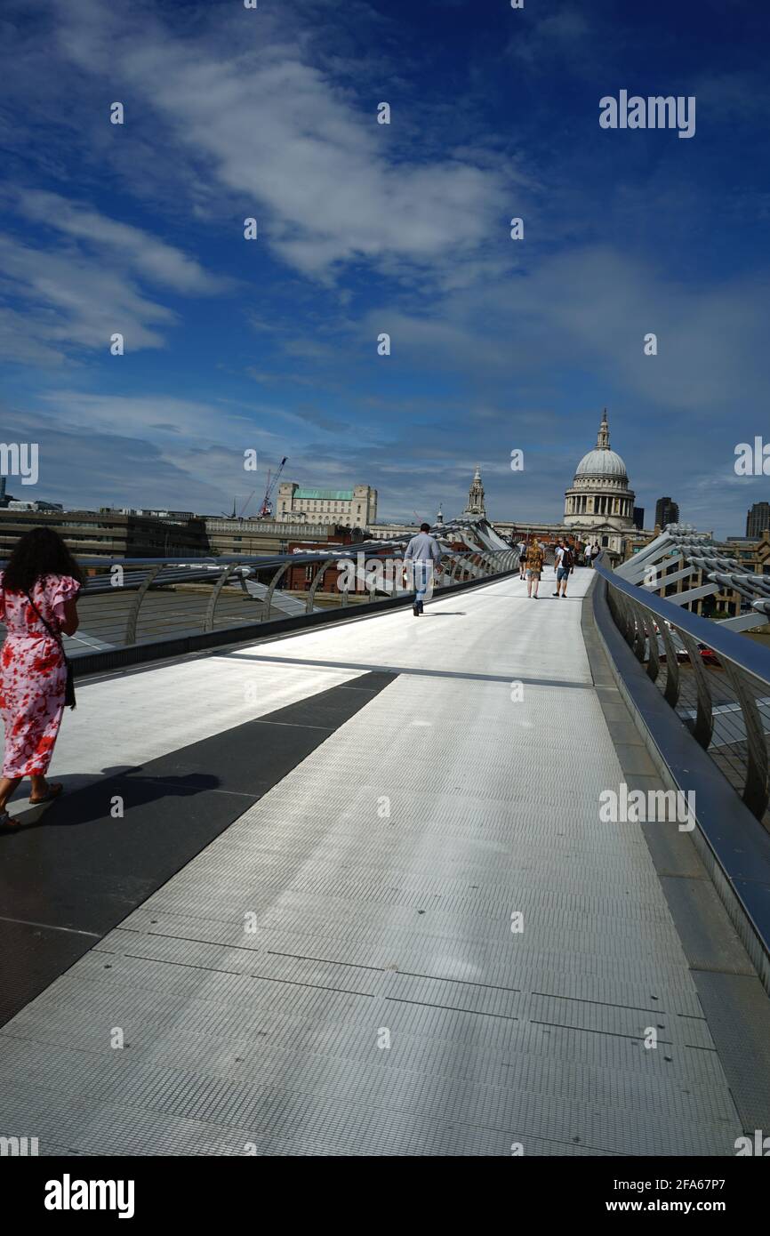 Walking the millennium bridge in London England, U.K Stock Photo - Alamy