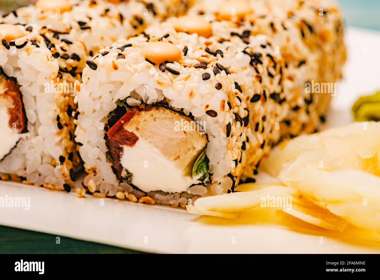 Sushi rolls, Close up. Maki sushi rolls Japanese food Rolls. japanese ...