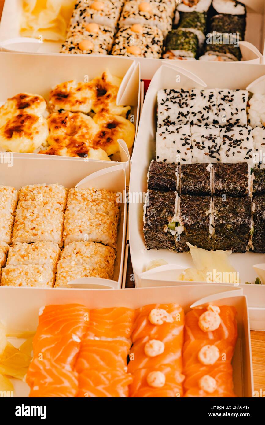 Sushi rolls, Close up. Maki sushi rolls Japanese food Rolls. japanese ...