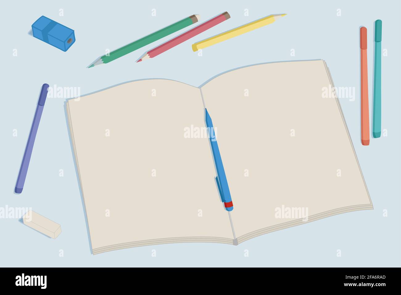 Open notebook with blank pages, background for your design, school ...
