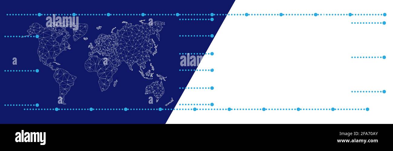 World map on blue background. Copyspace on white background. Triangular ...