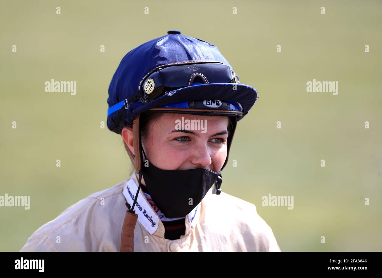 Jockey Megan Nicholls at Doncaster Racecourse. Picture date: Friday April 23, 2021 Stock Photo ...
