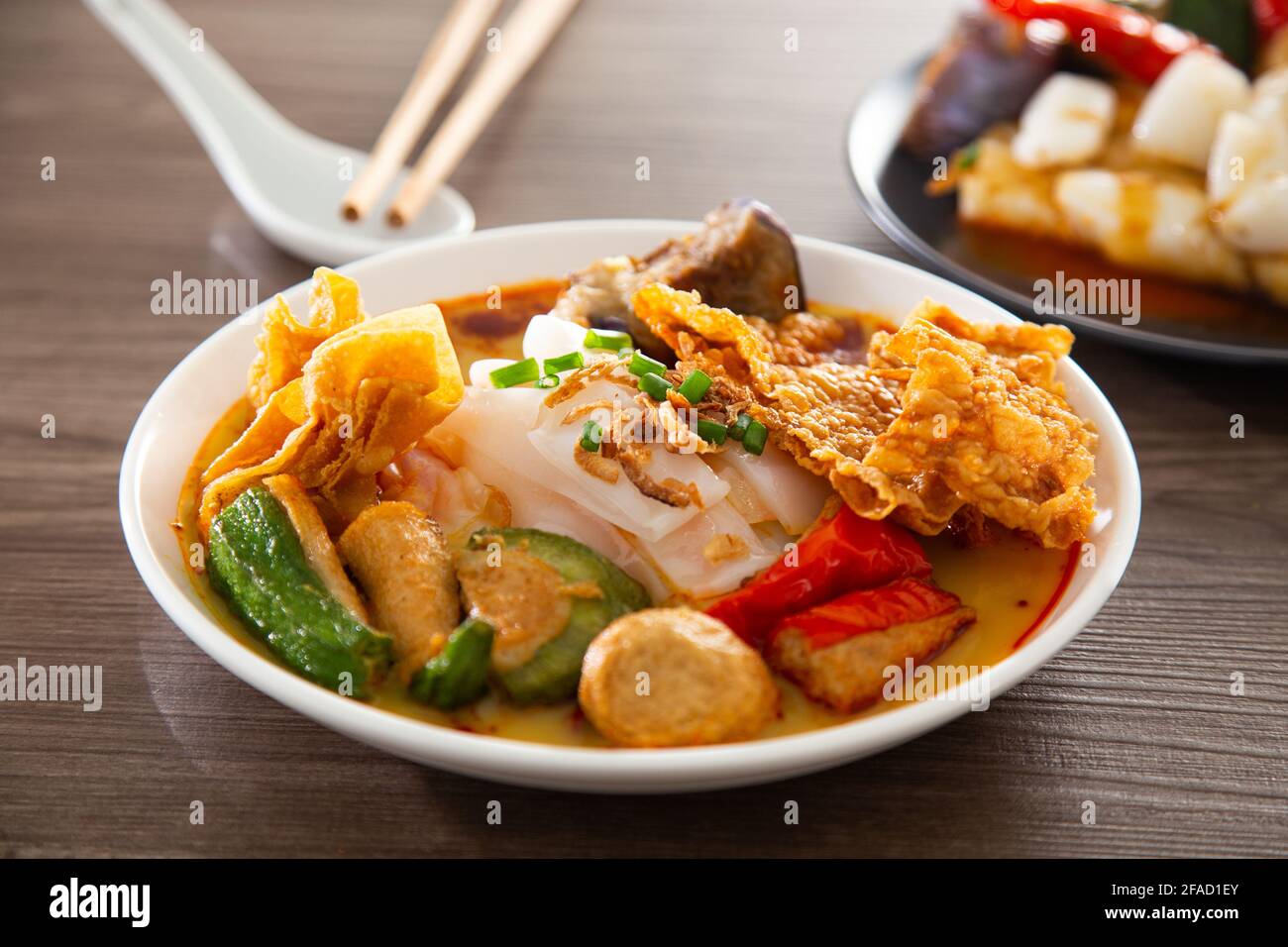 Curry Chee Cheong Fun or Rice Noodle served with yong tau foo Stock ...