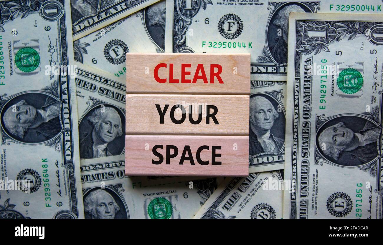 Clear your space symbol. Wooden blocks with words 'Clear your space ...