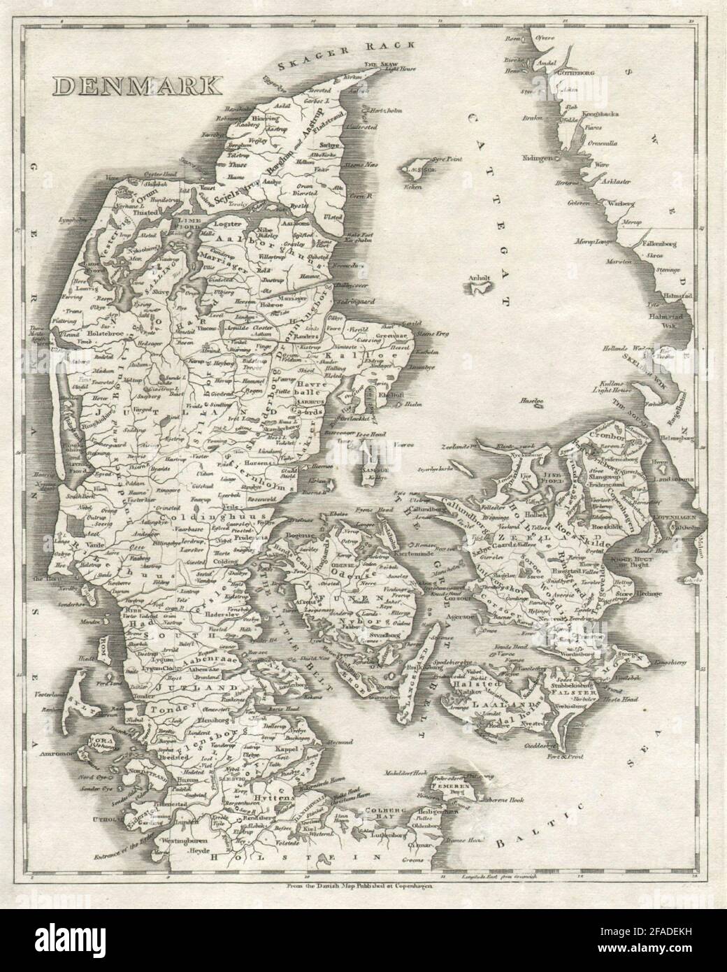 Denmark by Arrowsmith & Lewis 1812 old antique vintage map plan chart ...