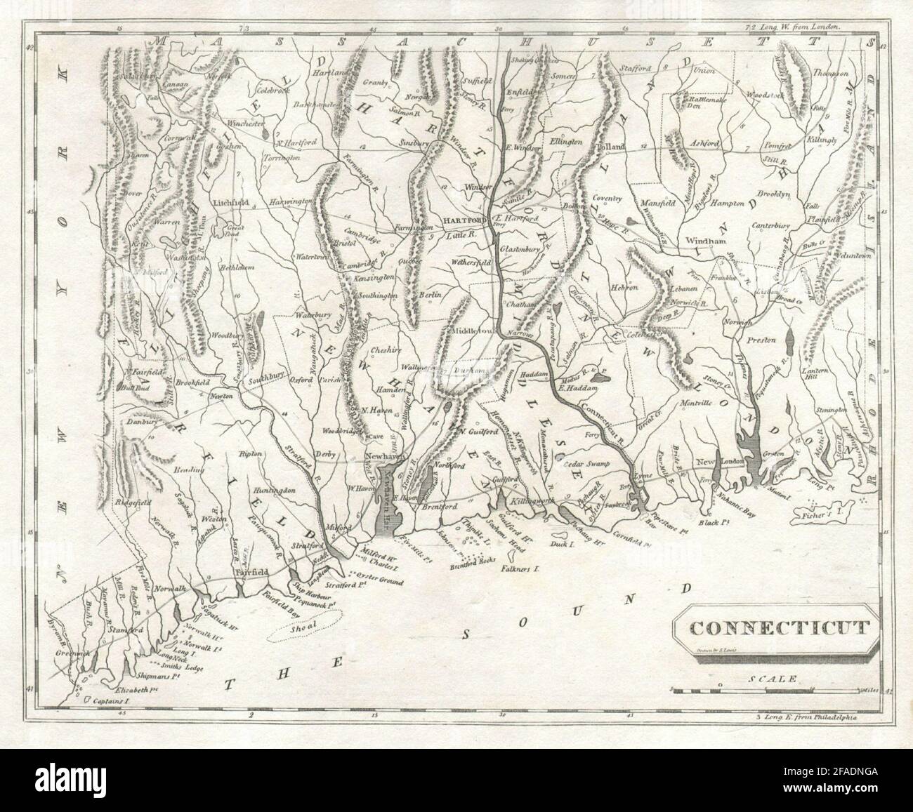 Connecticut state map by Arrowsmith & Lewis 1812 old antique plan chart ...