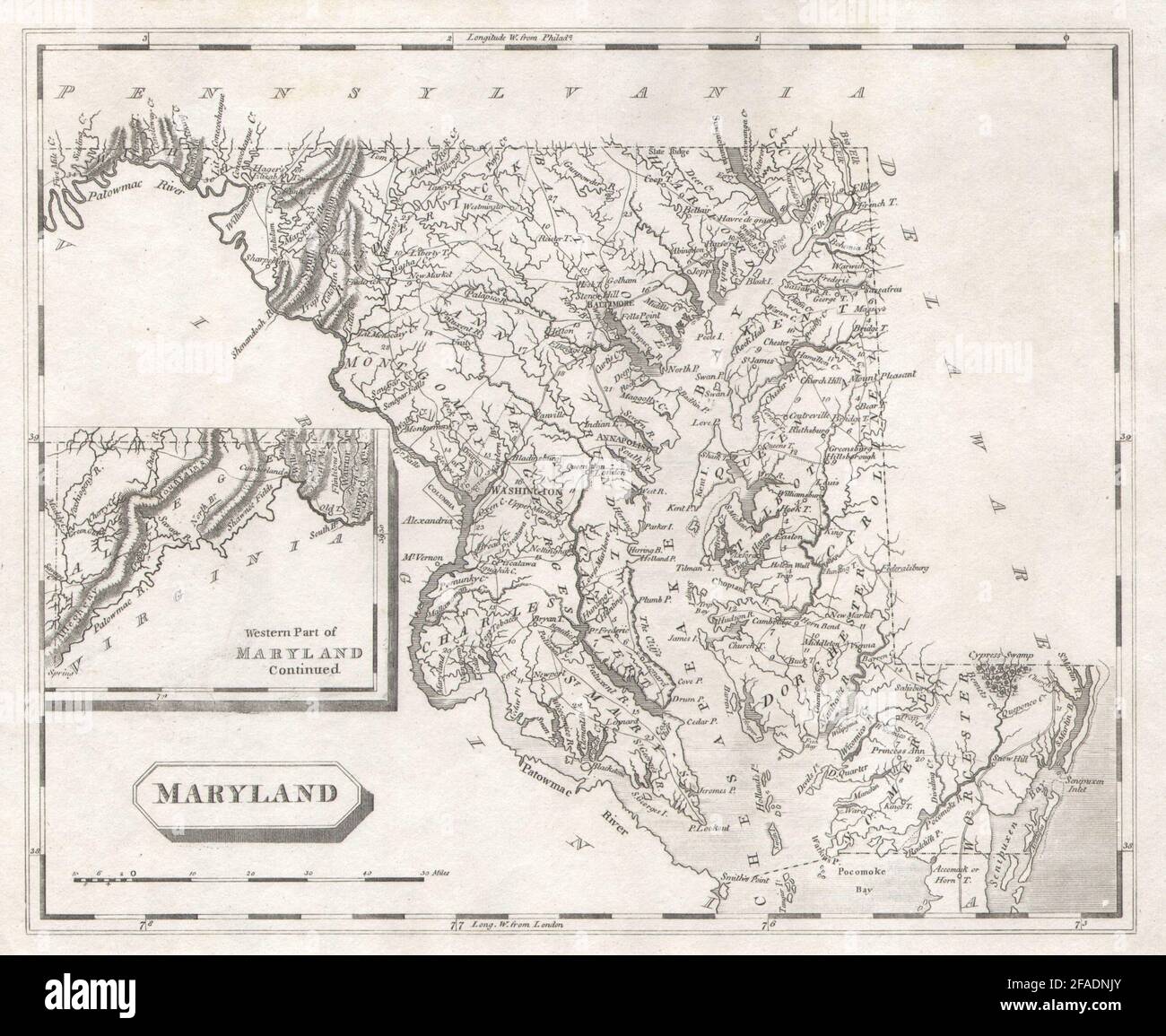 Maryland state map by Arrowsmith & Lewis 1812 old antique plan chart ...