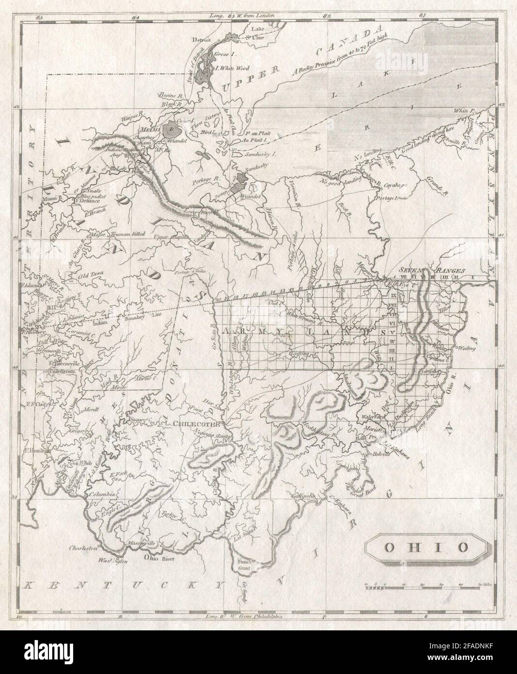 Ohio state map. Arrowsmith & Lewis. "Army Lands" (US Military District ...