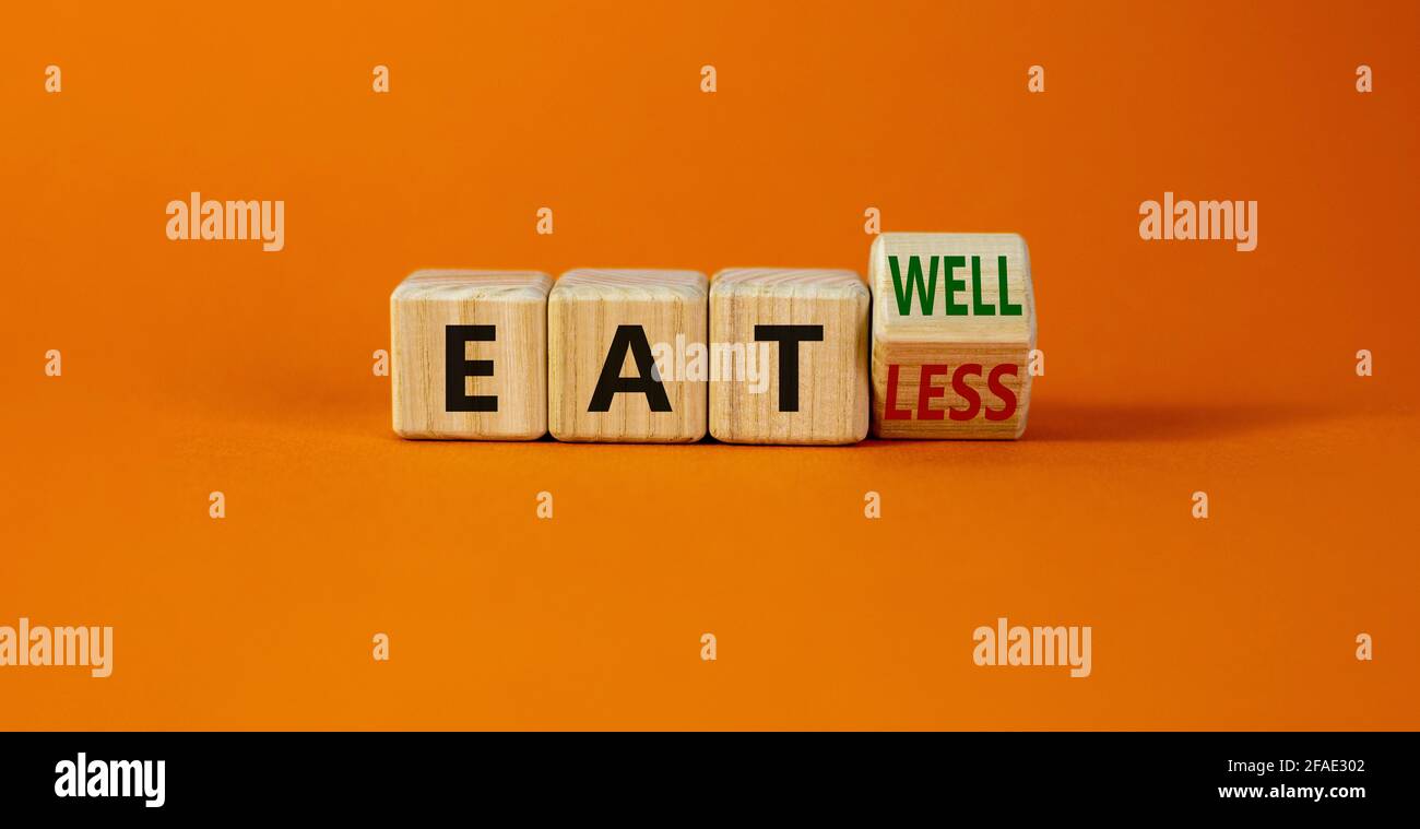 Eat well or eat less symbol. Turned a cube and changed words 'eat less ...