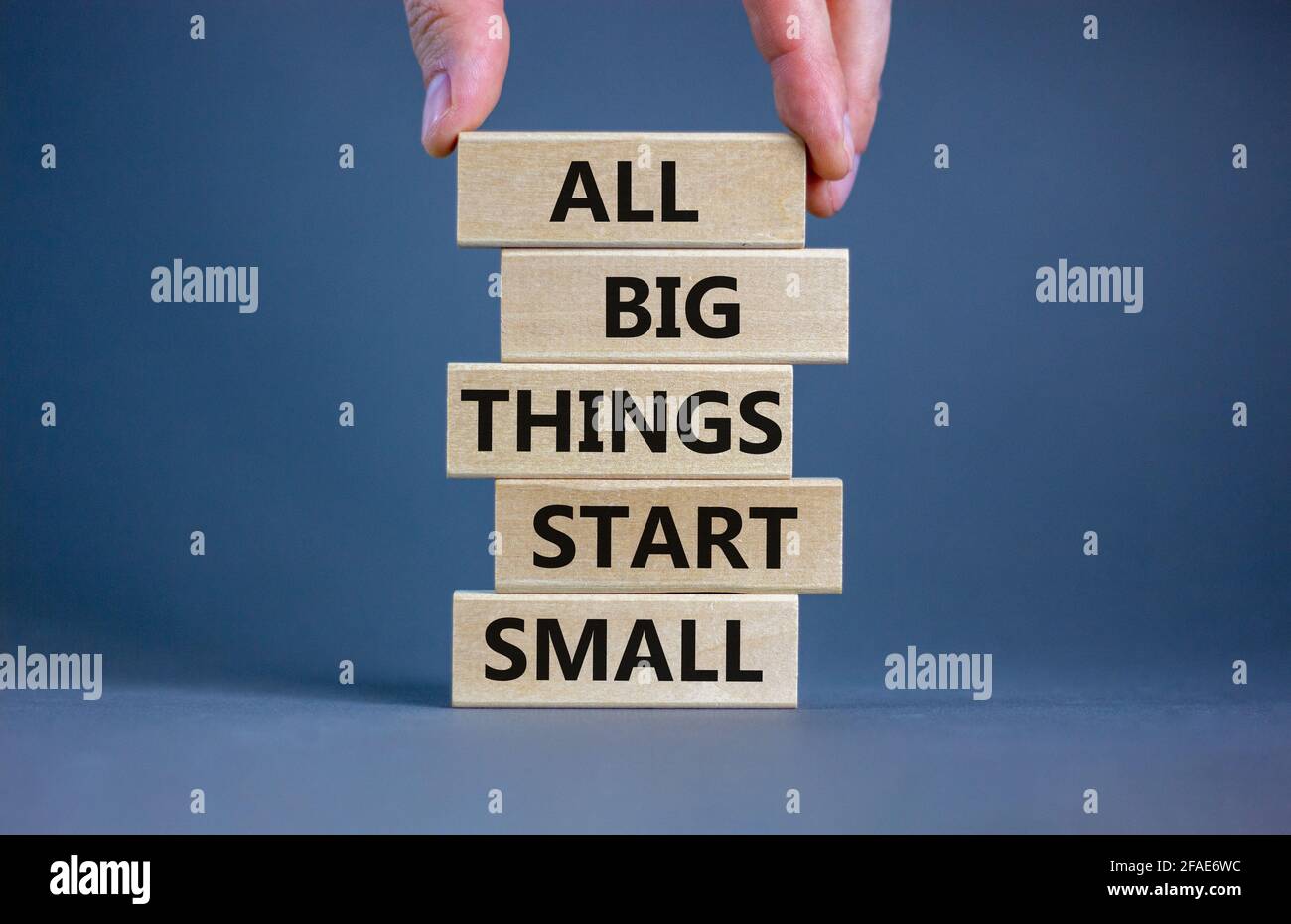 Business concept growth success process. Wood blocks on grey background ...